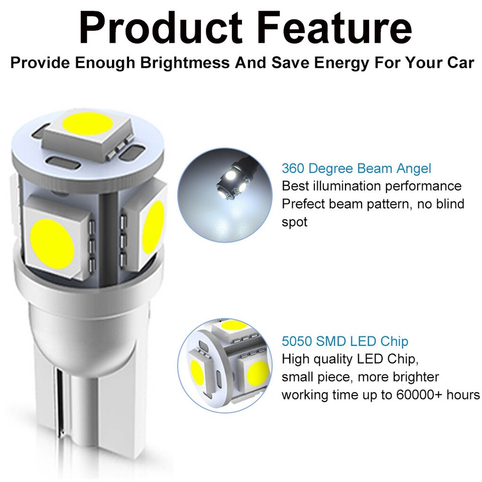 10Pcs T10 Wedge Base LED Bulbs Low Voltage DC 12V for Malibu T5 ...