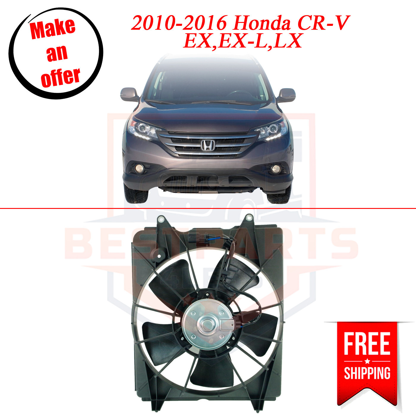 New Cooling Fan 19015R5AA01-PFM left side for 2010-2016 Honda CR-V EX ...
