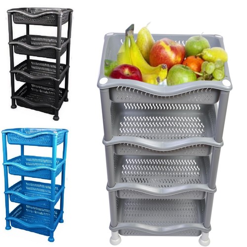 4 TIER VEGETABLE FRUIT STORAGE BASKET RACK KITCHEN UTILITY STACKING ...