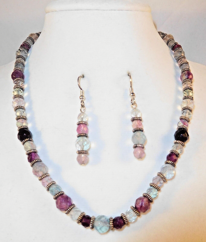Handcrafted Natural Sterling Faceted Rainbow Fluorite Choker & Earrings by HLS | eBay