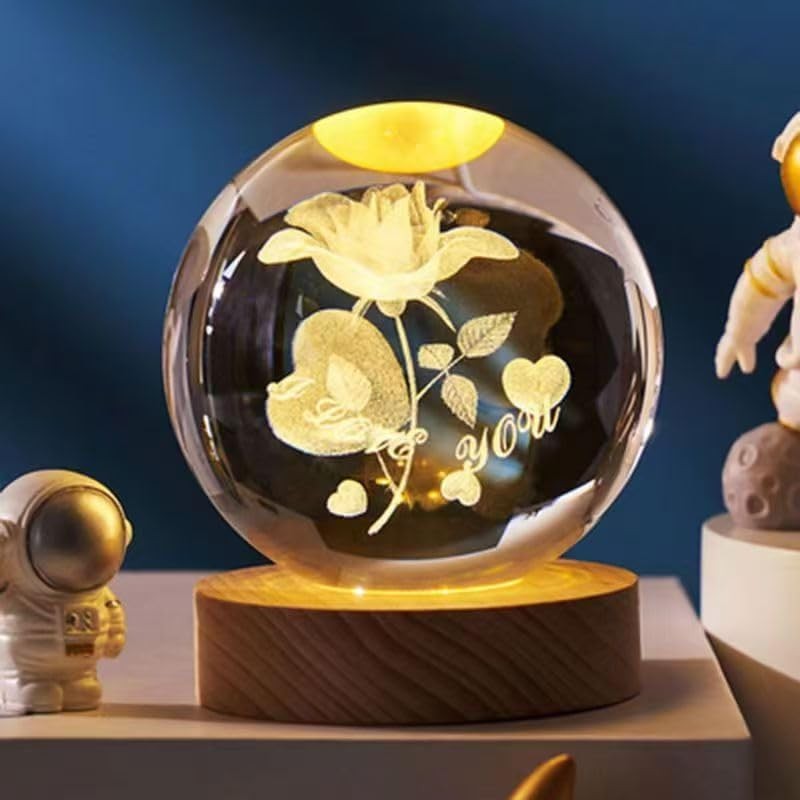 Rose and "I Love You" Engraving 3D Quartz Glass Sphere – Laser Engraved ...