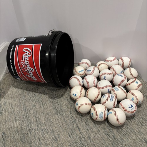 Bucket Of 23 Rawlings Leather Baseballs Made With Cork & Rubber Lightly ...