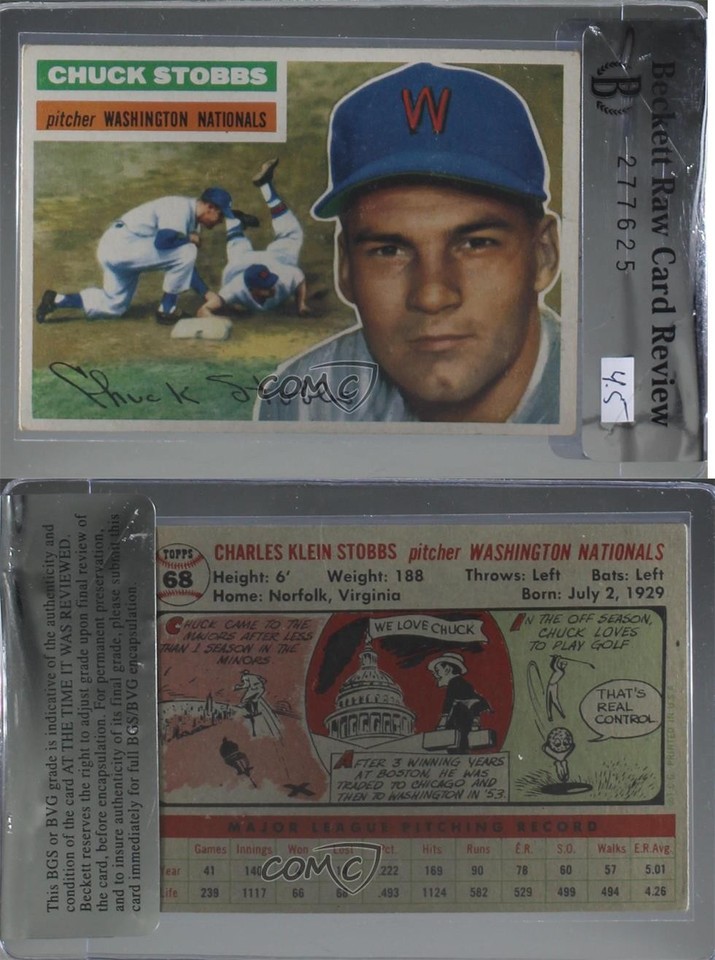 1956 Topps Chuck Stobbs (Gray Back) #68 h3a | eBay