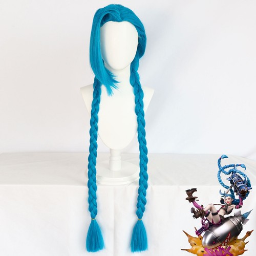 Women 130cm Long Blue Braided Synthetic Party Hair LOL Arcane Jinx ...