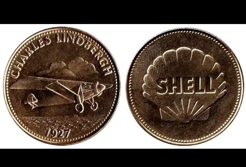 Shell Token - Man in Flight Date 1969 - Charles Lindbergh, 1927 | eBay