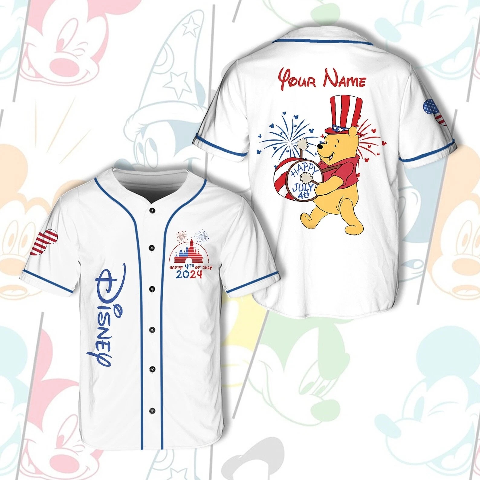 Personalized Pooh Bear USA Patriotic Happy 4th Of July Baseball Jersey ...