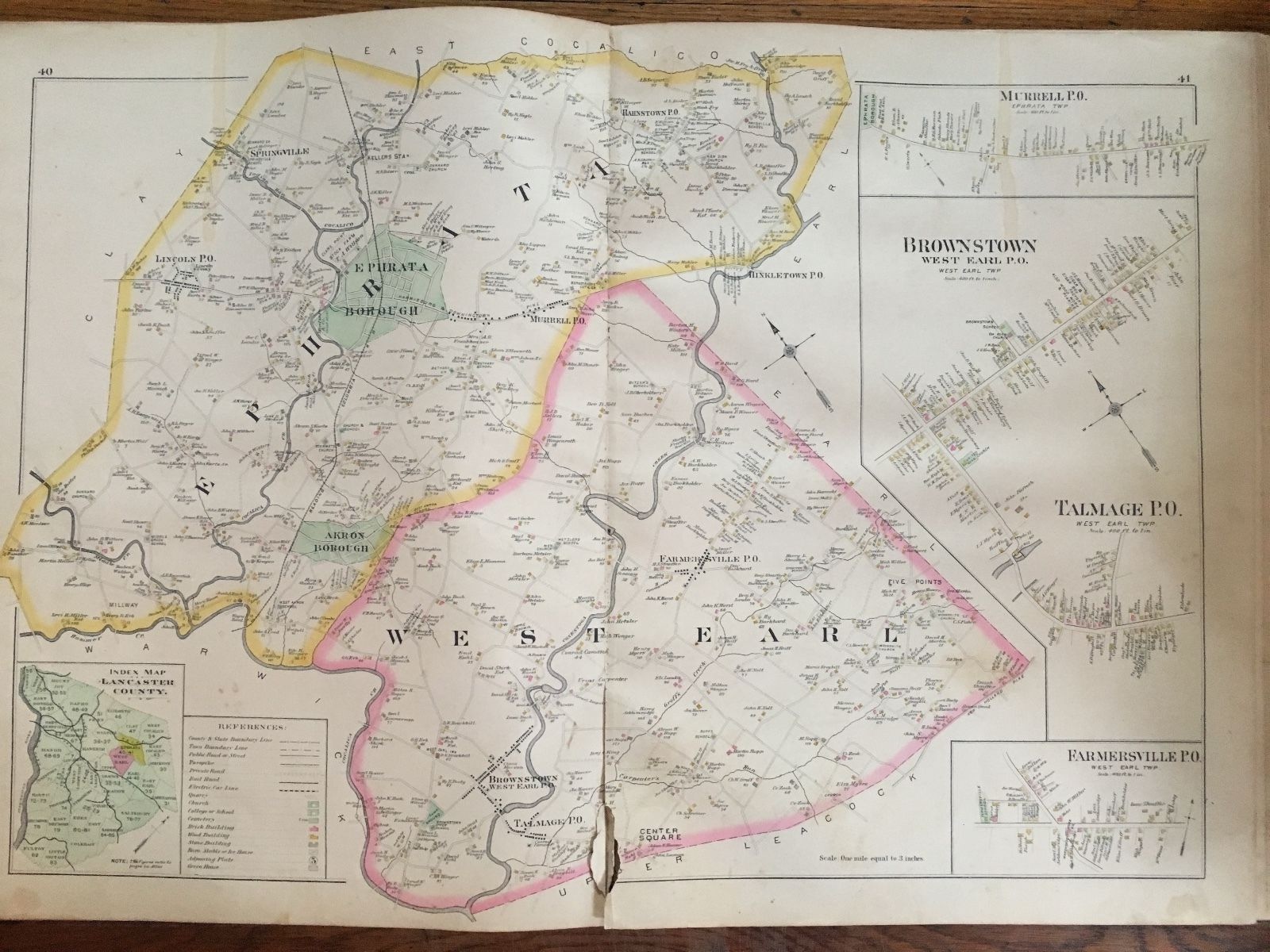 1899 EPHRATA, EARL, BROWNSTOWN, LANCASTER COUNTY PENNSYLVANIA ATLAS MAP ...