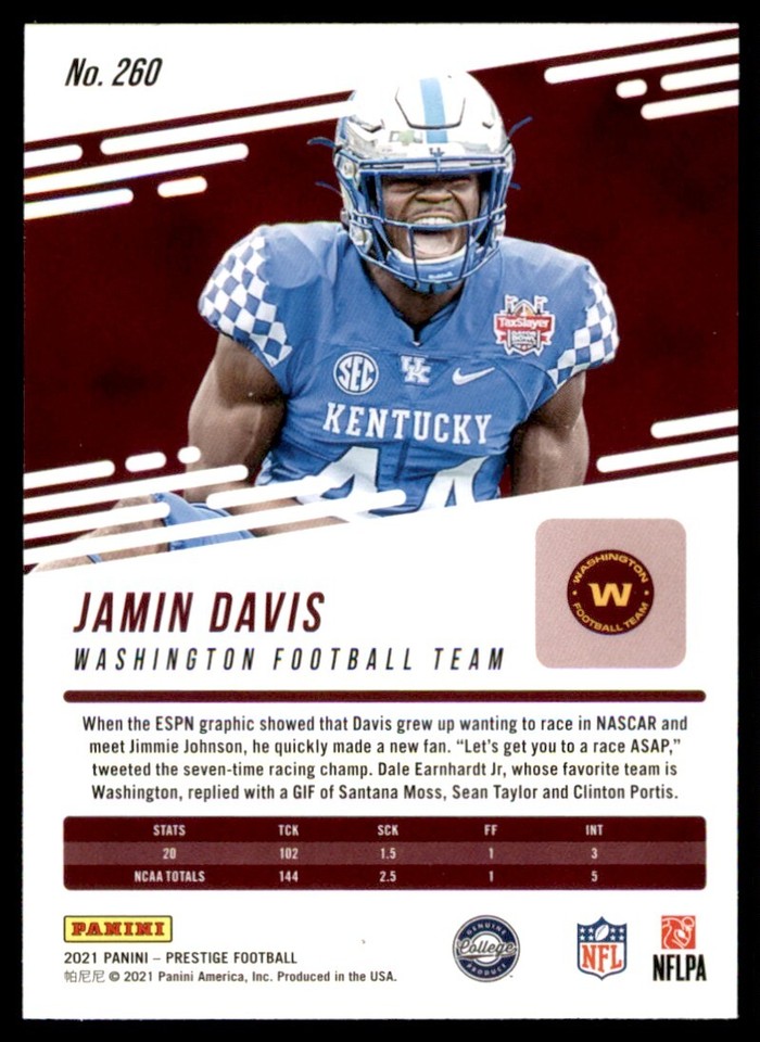 2021 Panini Prestige Jamin Davis Washington Commanders #260 RC | eBay