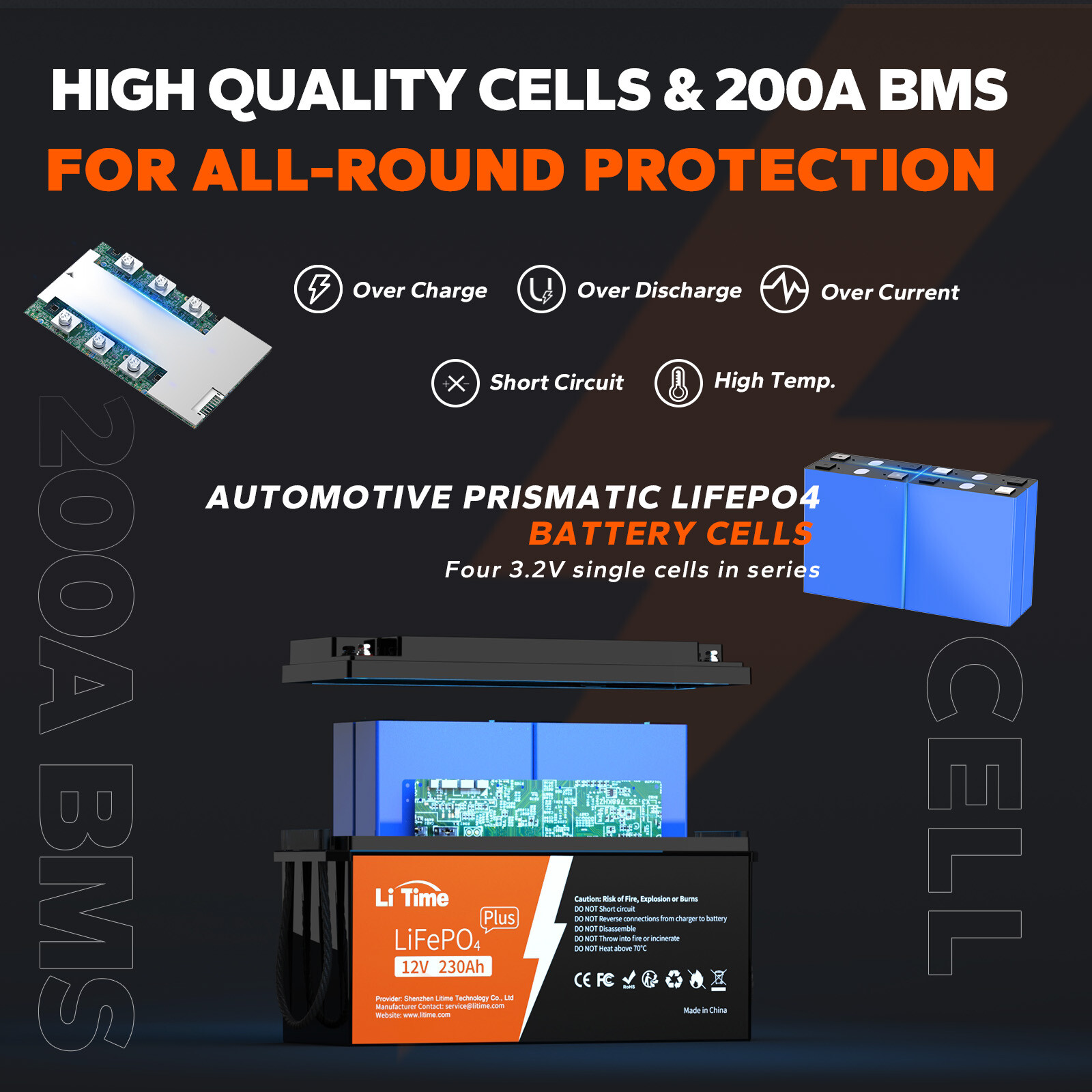 LiTime 12V 230Ah PLUS Deep Cycle Lithium Battery 200A BMS for RV ...