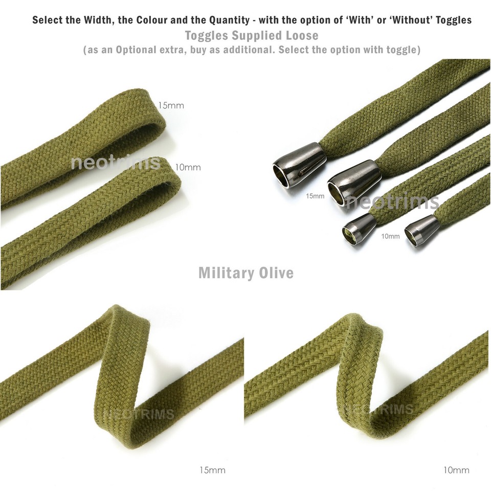 Drawstring Cord Cotton Hoodie String for Sweatshirt,10 & 15mm,Toggle ...