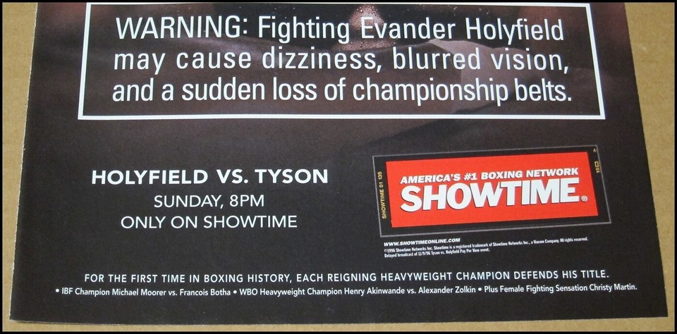 1996 Evander Holyfield vs Mike Tyson Showtime Print Ad Advertisement ...