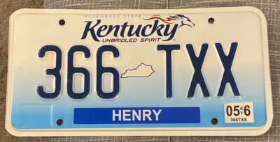 Kentucky 2016 HENRY COUNTY License Plate 366 TXX | eBay