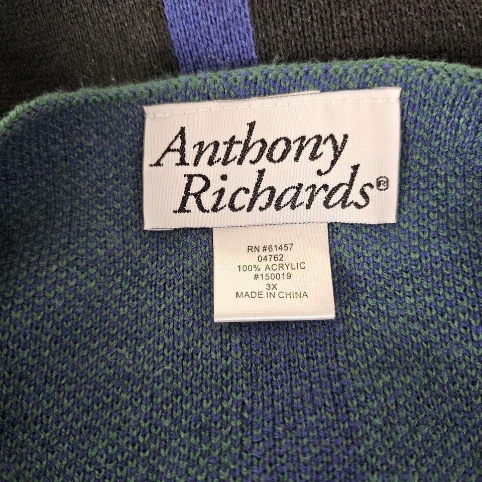 Anthony Richards Sweater Cardigan Womens 3X Black Striped Asymmetrical ...