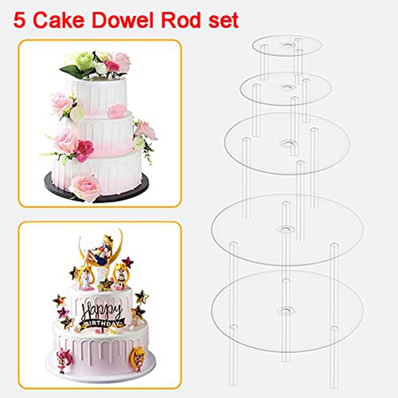 1X(Cake Plate,5 Cake Stand, Cake Base (9/12/16/20/20 cm) with 15 Dowel ...