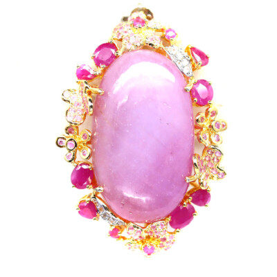 Gemstone 22x38 MM. Pink - Red Ruby, Sapphire, Zircon Brooch 925 ...