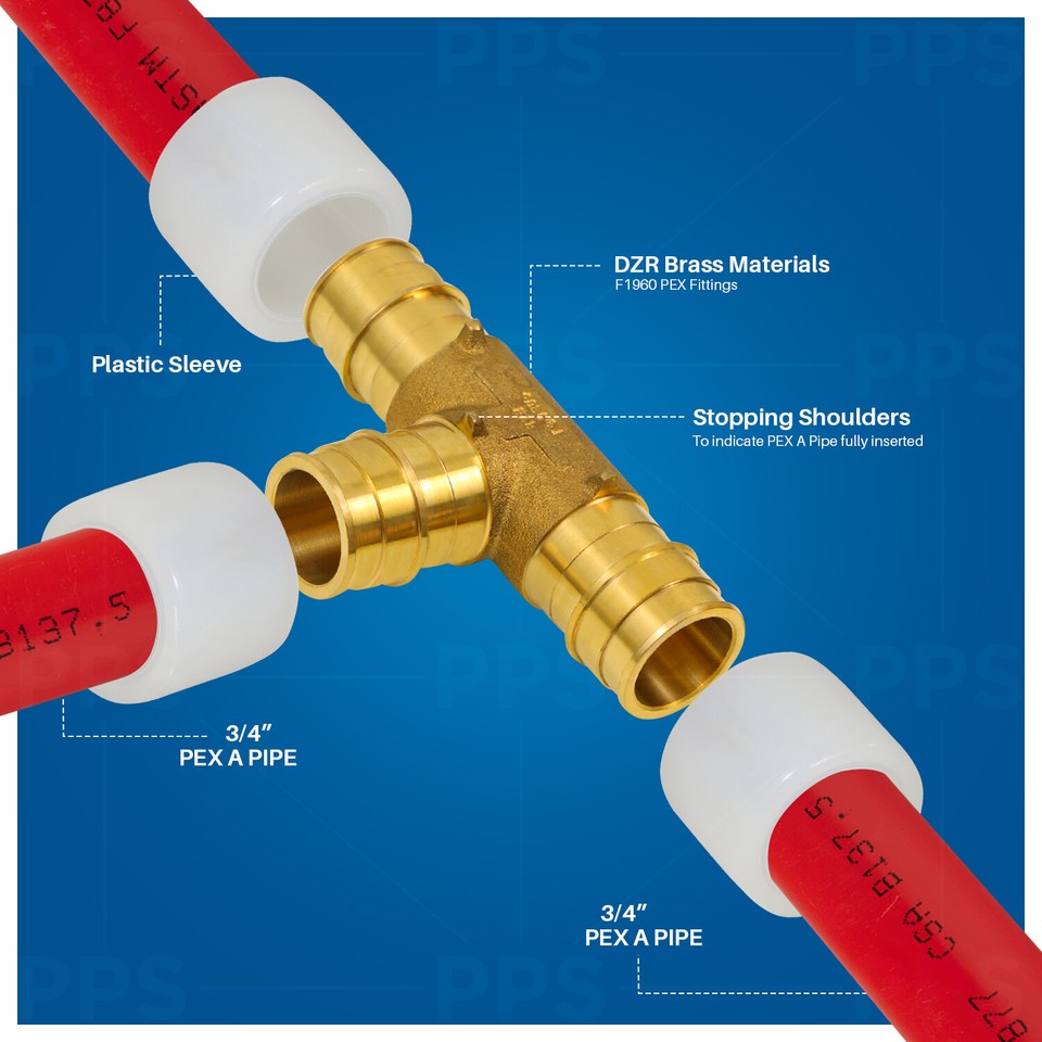Pex-A Tee 1/2" Expansion Fitting, Brass F1960 Tee Fitting No Lead Brass ...