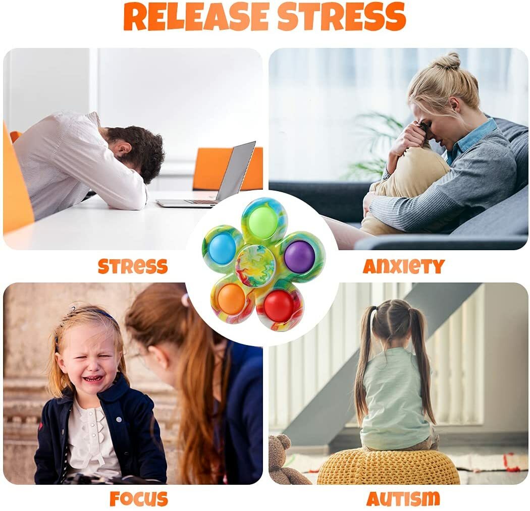 Rainbow Fidget Spinner Simple Dimple Toy Push Pop Bubble PopIt Fun Toys ...