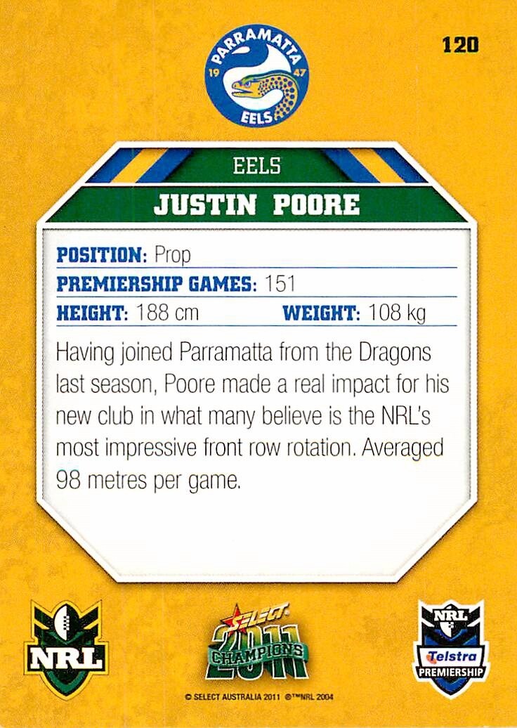 New 2011 PARRAMATTA EELS NRL Card JUSTIN POORE | eBay