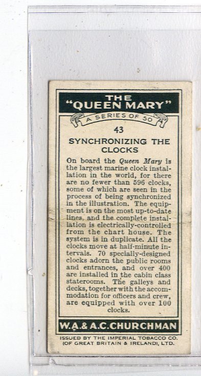 (Jc7335-100) CHURCHMANS,THE QUEEN MARY,SYNCHRONIZING THE CLOCKS,1936 ...