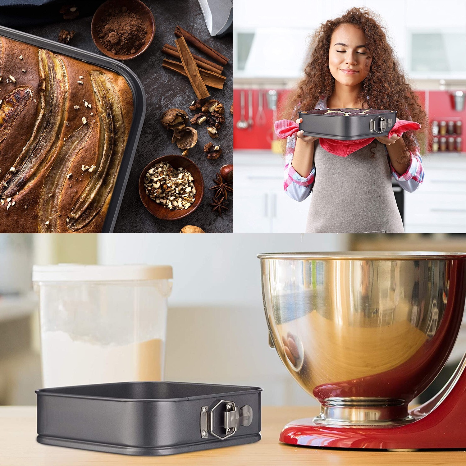 SET OF 5 SQUARE NON STICK SPRING FORM CAKE BAKING BAKE TIN TRAY ...