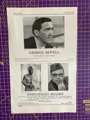 George Sewell - Gerry Anderson- Rare, original 1971 acting agency Z ...