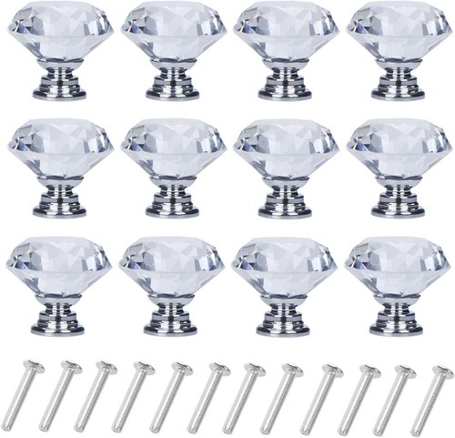 12PCS Crystal Glass Cabinet Dresser Diamond Drawer Door Knobs Pull ...