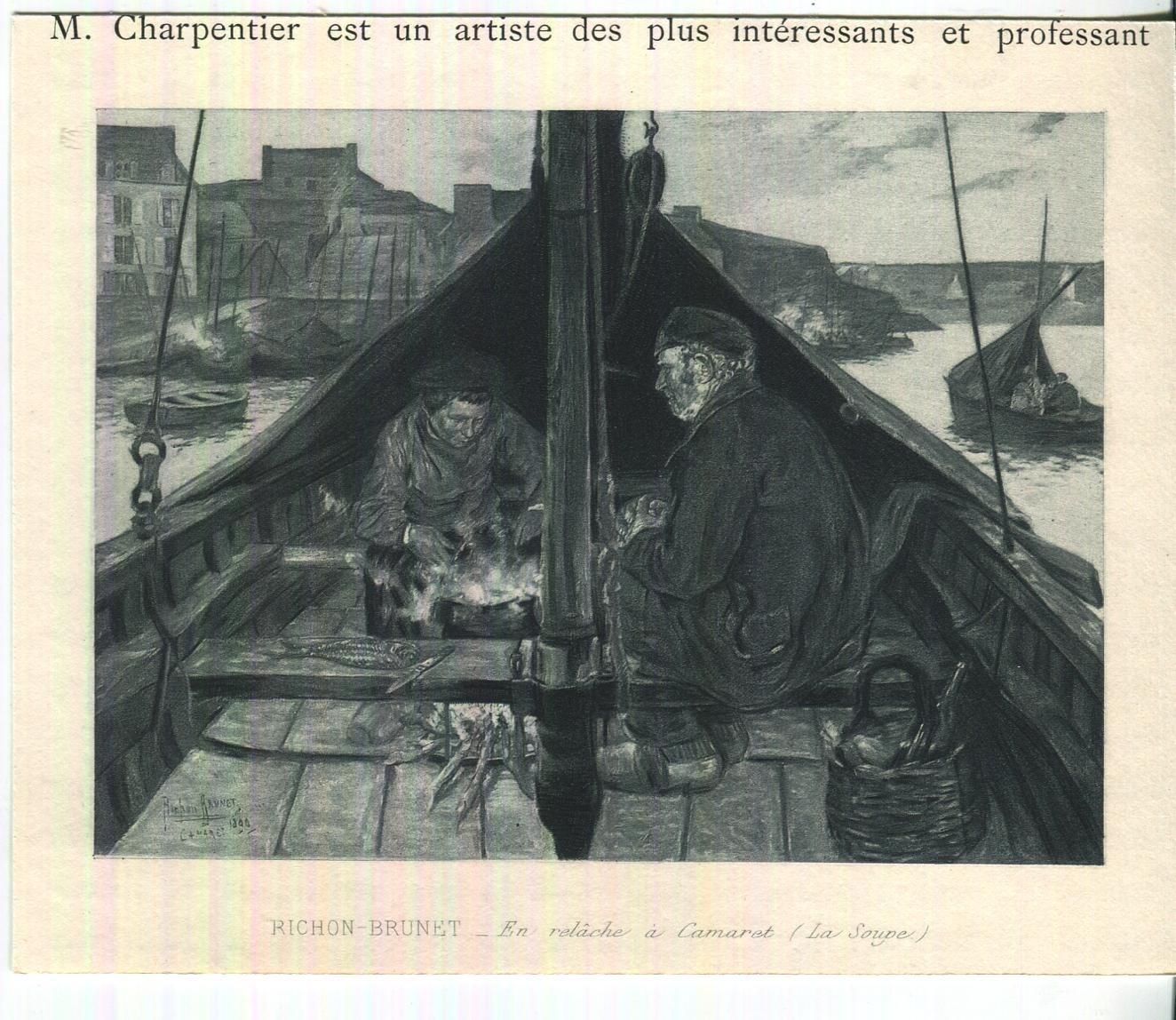 Antique Fishing Boat Cooking Fish Soup Chowder Fisherman Wine Ocean ...