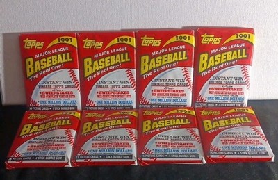 8 Unopened Topps 1991 Major League Baseball Card Pack 15 Cards Bubble ...