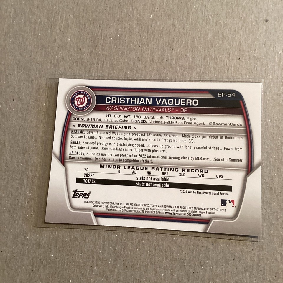 2023 Bowman Purple #BP54 Christhian Vaquero RC #D /199 | eBay