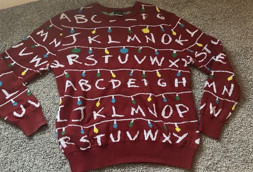 Stranger Things UGLY Christmas Sweater Sz XL Netflix Letters and Lights ...