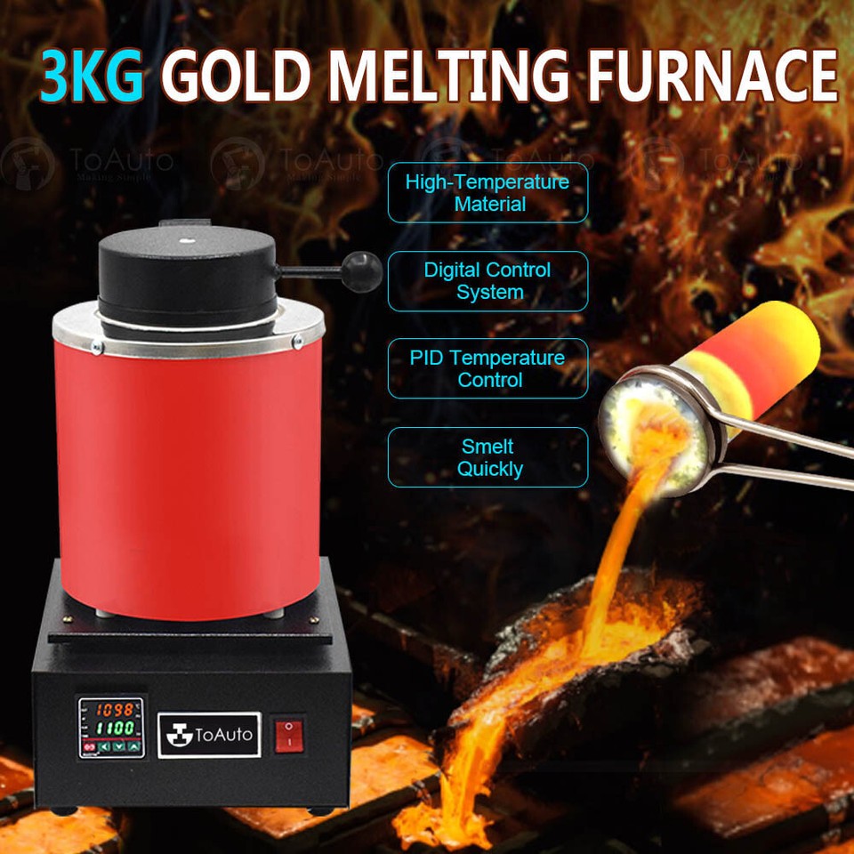 3KG Digital Metal Melting Furnace Jewelry Smelter Kiln Refining Gold ...