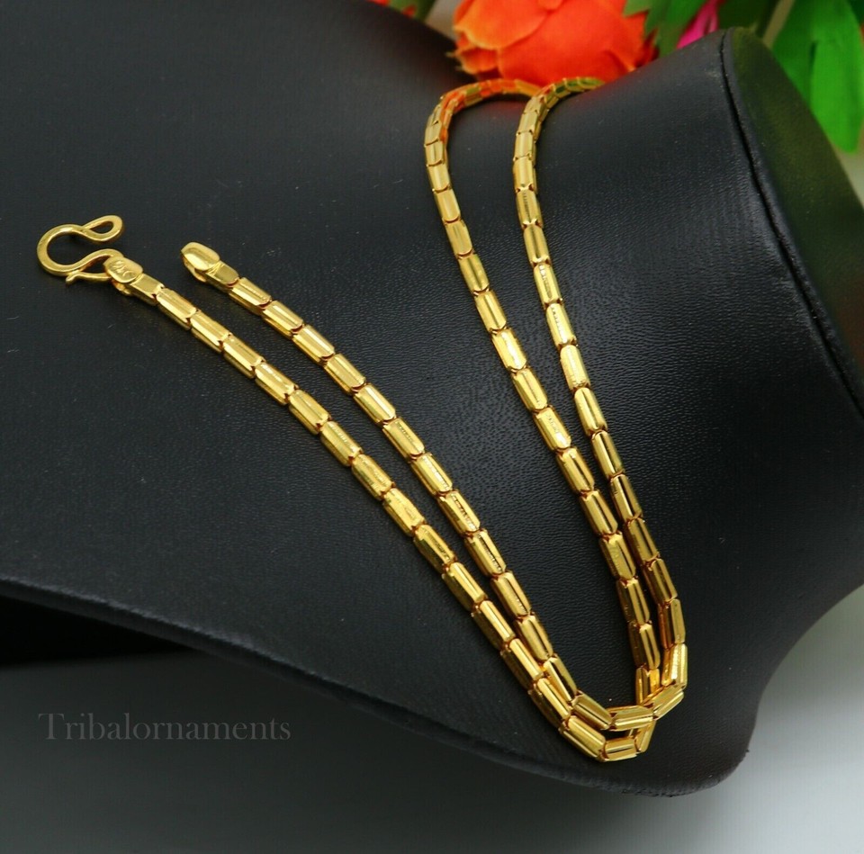 22kt 24 inches yellow gold handmade baht chain best gifting necklace ...