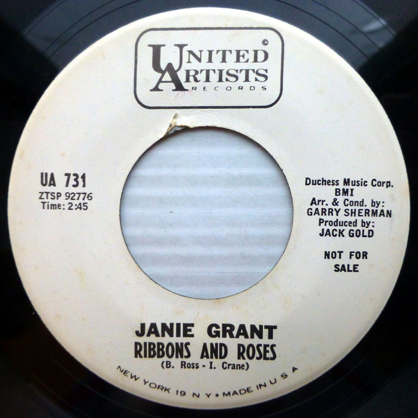 JANIE GRANT Girl Group PROMO VG++ 45 Too Young For Me Ribbons & Roses ...
