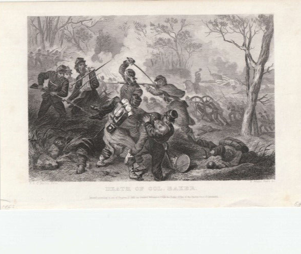 2 1862 Civil War Engravings : Charge on Fort Donelson / Death of Col ...