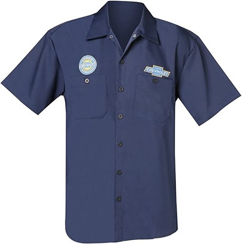 Mechanic Style Button Up Shirt - Navy Blue w/ Chevrolet Super Service ...
