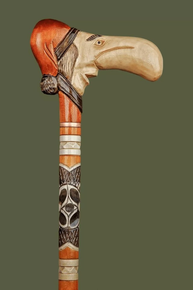 Hand Carved Folk Art Design Walking Cane - Funny Antique Walking Stick ...