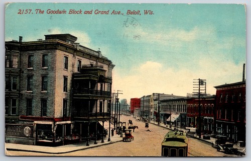 Beloit Wisconsin~Downtown Goodwin Block & Grand Avenue~1913 Postcard | eBay