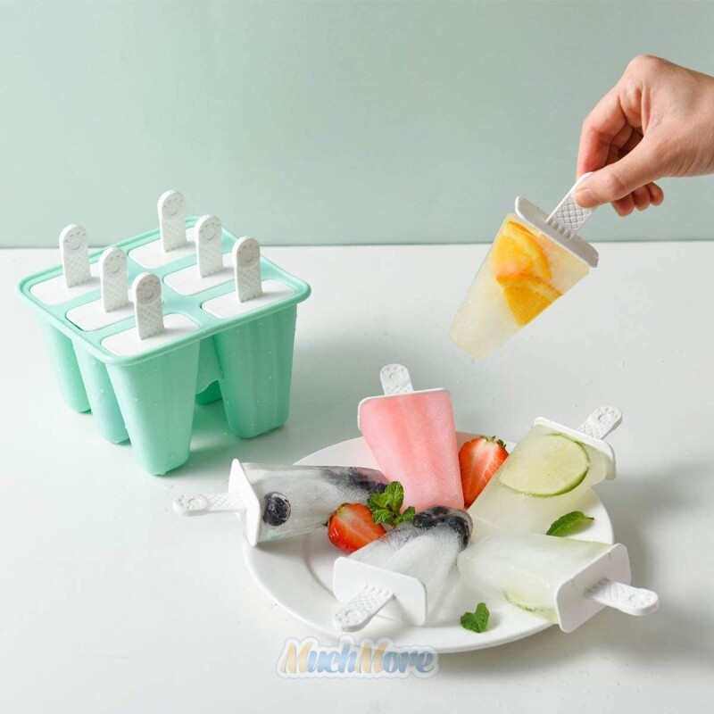Silicone Popsicle Molds 10 Cavities Reusable Ice Pop Tray w/100 ...