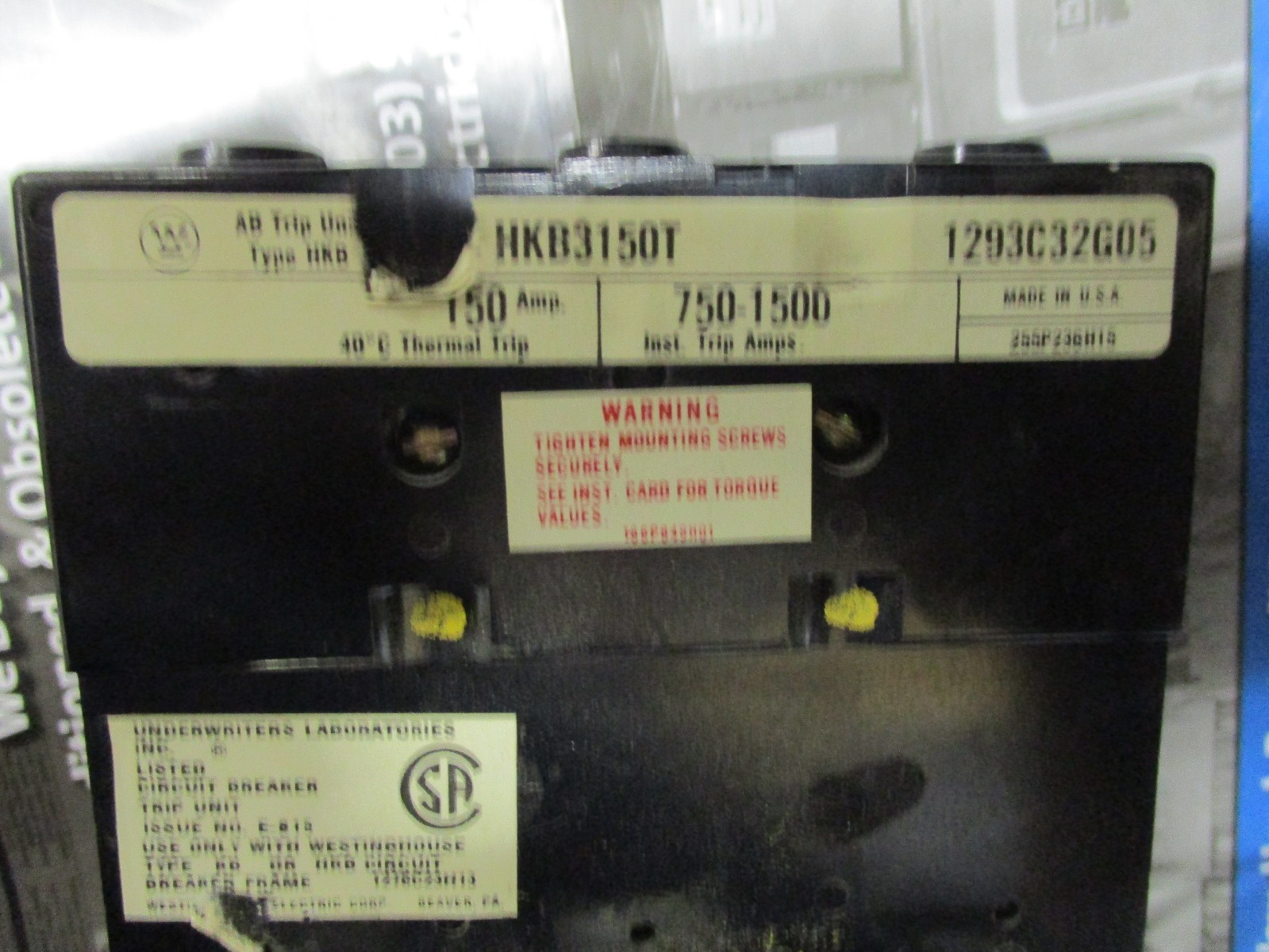 WESTINGHOUSE HKB3150T, 150 AMP TRIP UNIT FOR KB3250F CIRCUIT BREAKERS ...