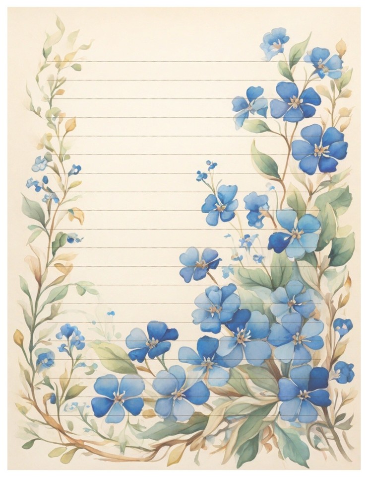 Blue Border #2 - Lined Stationery Paper (25 Sheets) 8.5 x 11 Premium ...