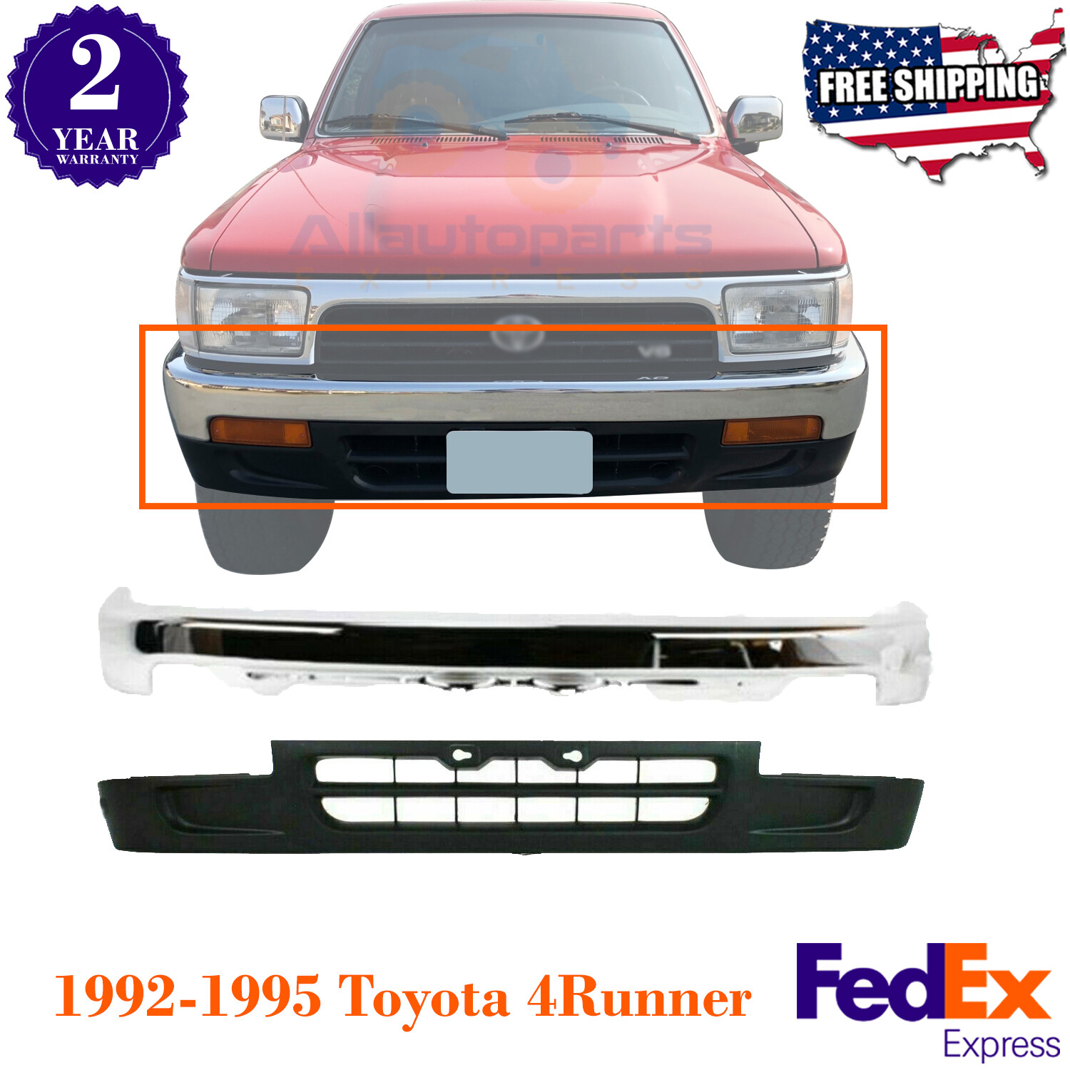 Front Bumper Chrome Steel + Lower Valance For 1992-1995 Toyota 4Runner ...