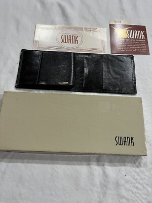 Vintage Black Swank Leather Men's Flat Billfold Wallet New w/Box | eBay
