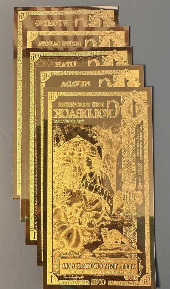 LOT OF 5 GOLDBACK,"COMPLETE 2024 SET" NV,NH,SD,UT,WY GOLD NOTES 1/1000 ...