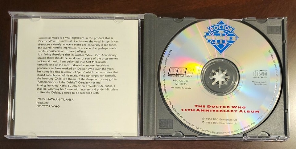 Doctor Who 25th Anniversary Soundtrack CD - BBC CD 707 - VG++ | eBay