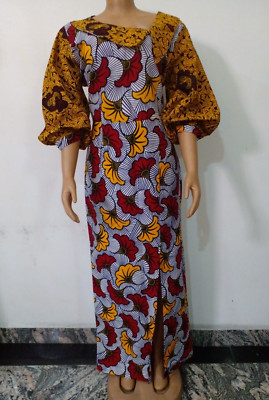 African Print Long gown slanting collar with Ankara women clothing Maxi ...