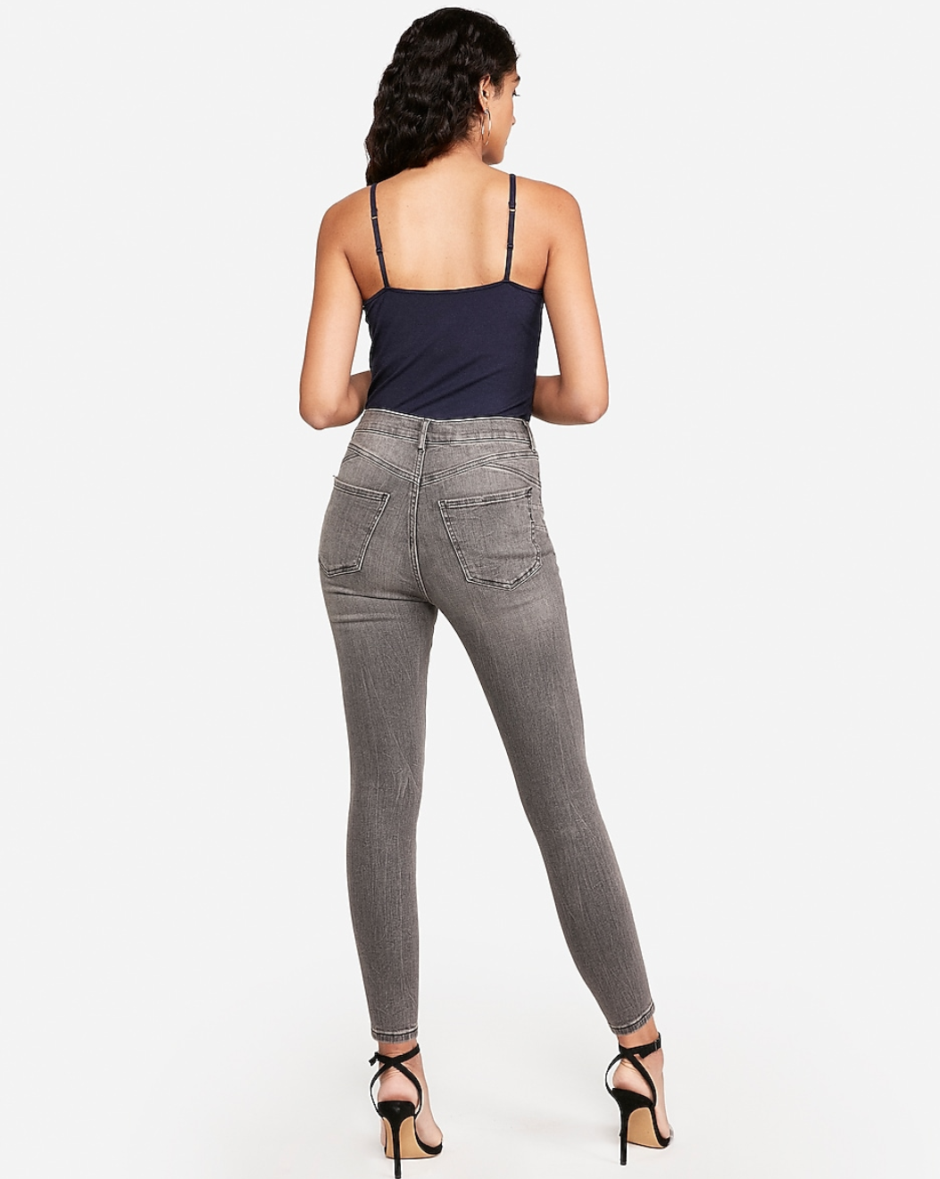 Express High Waisted Denim Perfect Lift Gray Button Fly Ankle Leggings ...