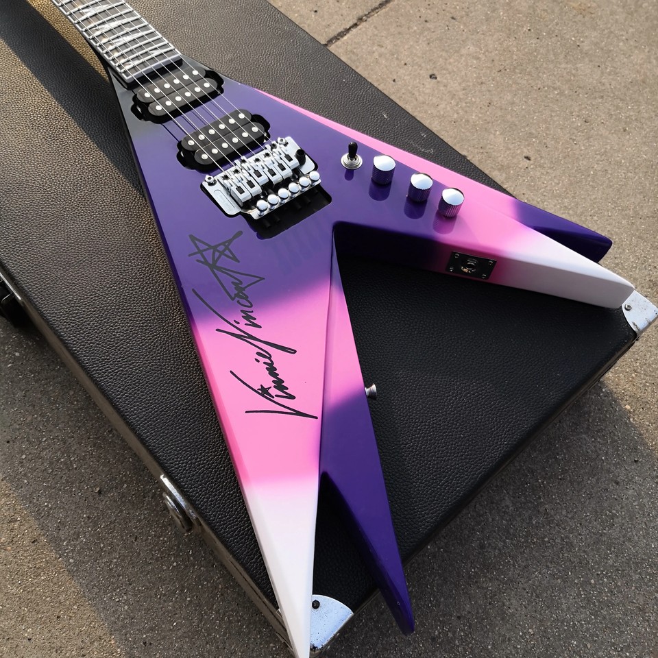 Vincent Double Flying V Purple Pink Electric Guitar Floyd Rose Tremolo ...