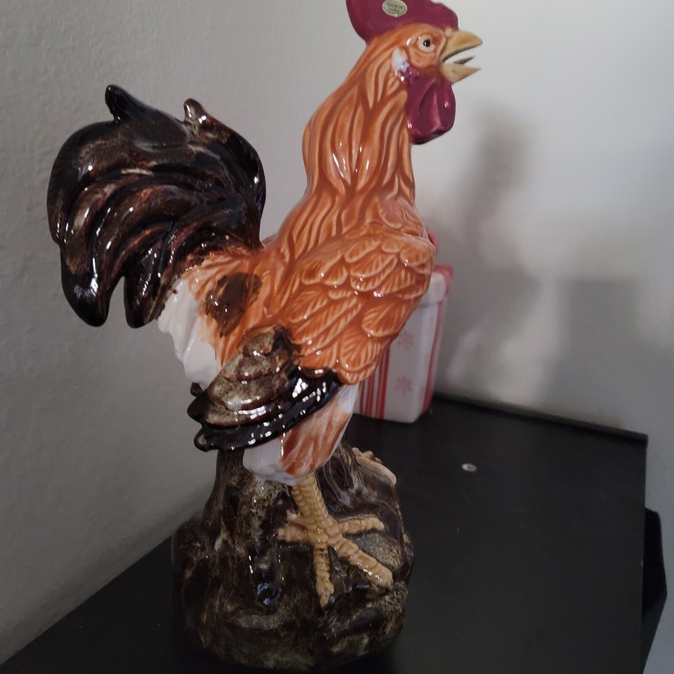 Vintage Large GLOSSY Ceramic Rooster Figurine Statue 13.5" Gorgeous ...