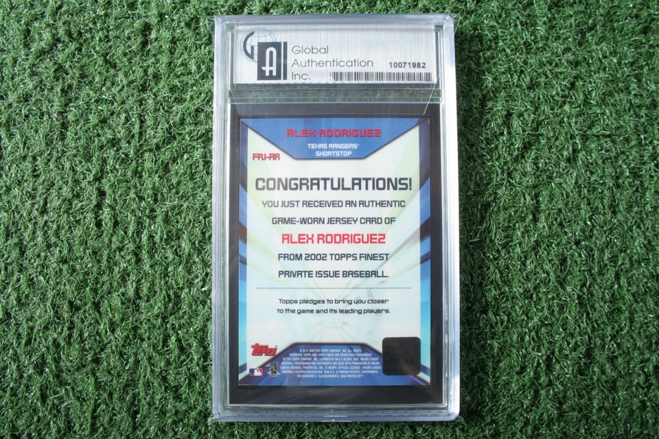 Alex Rodriguez 2002 Topps Finest Relics #FRJ-AR GU Jersey Patch GAI 8.5 ...