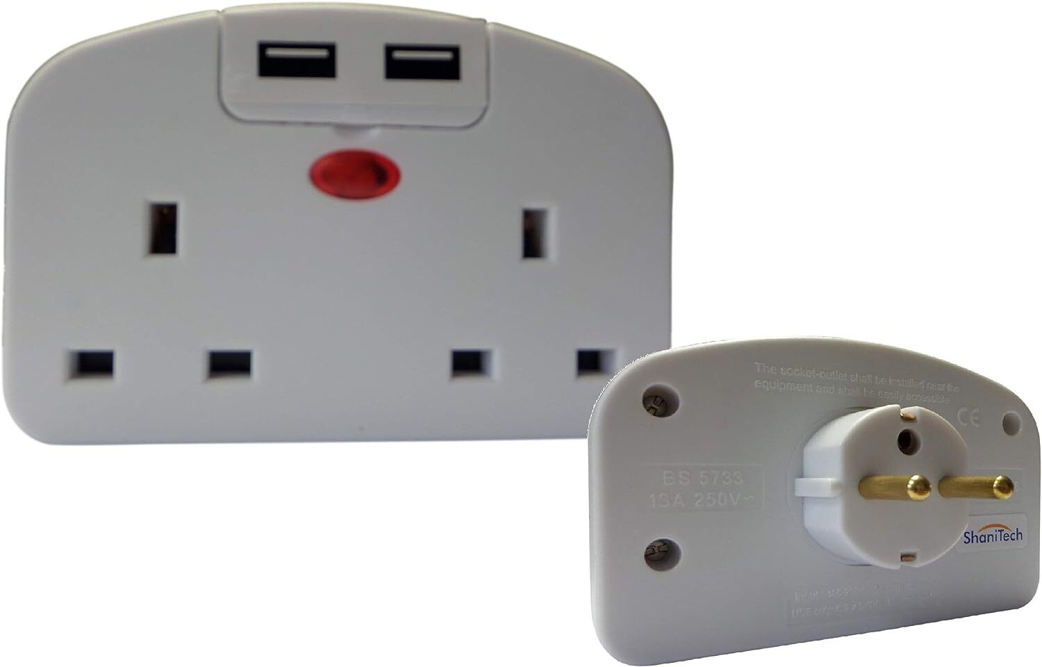 Travel Adaptor Extension Lead UK to EU Europe Spain France Adapter USB ...